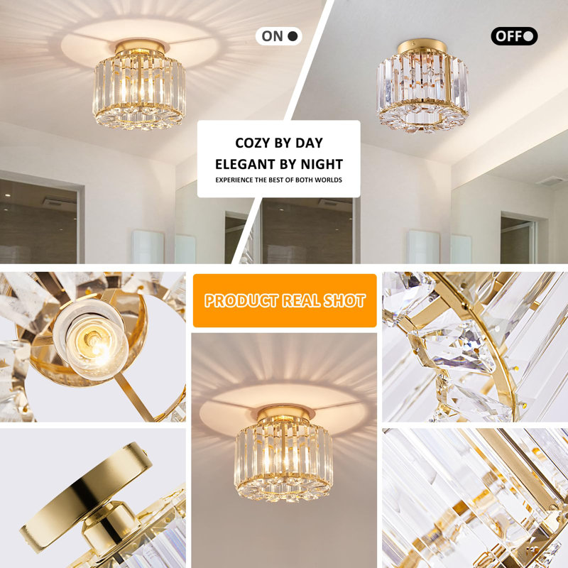 Mercer41 Gold Crystal Chandelier,Semi Flush Mount Ceiling Light Fixtures | Wayfair